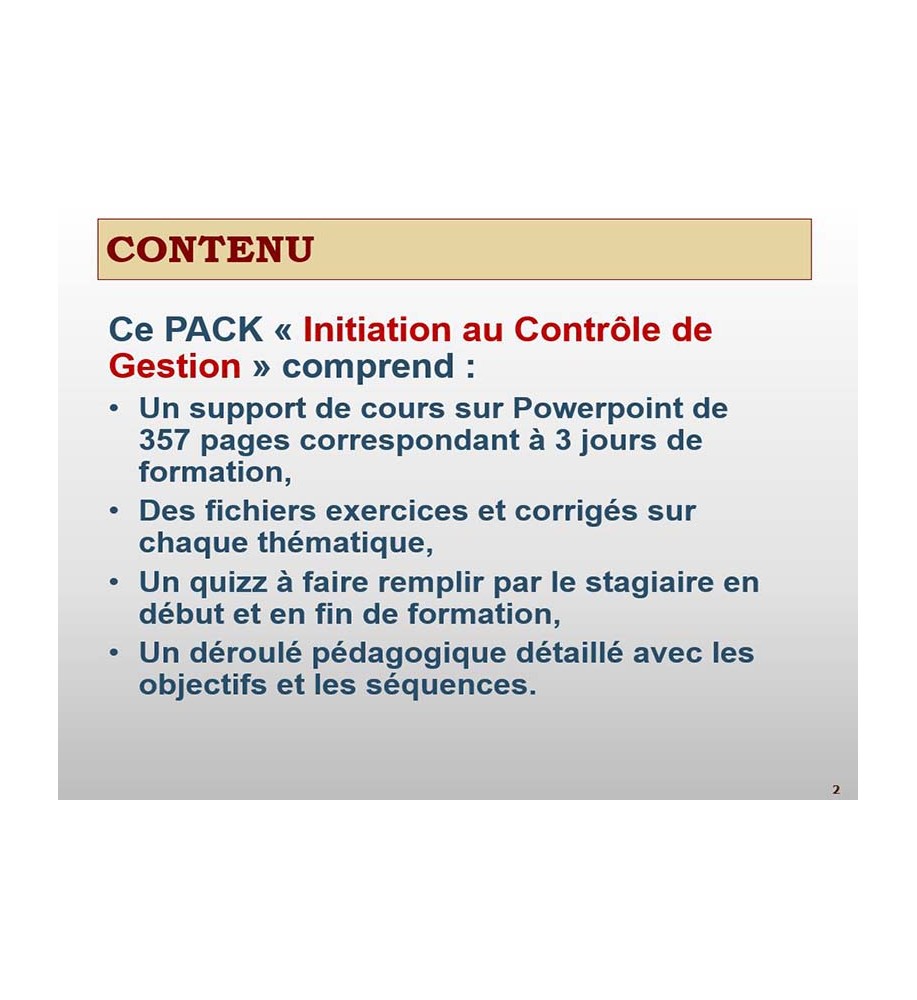 Support de formation Initiation au contrôle de gestion pour formateur